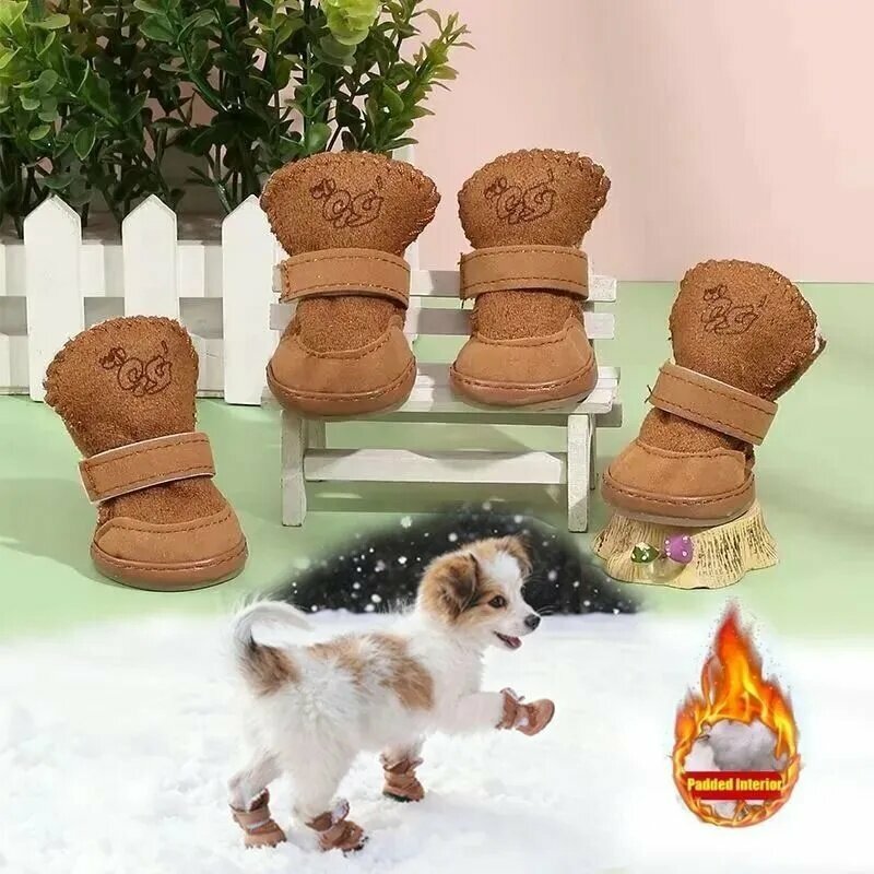 Бархатные зимние ботинки Pet plus, теплая нескользящая обувь для собак, Кофейный цвет, подходят для разных размеров