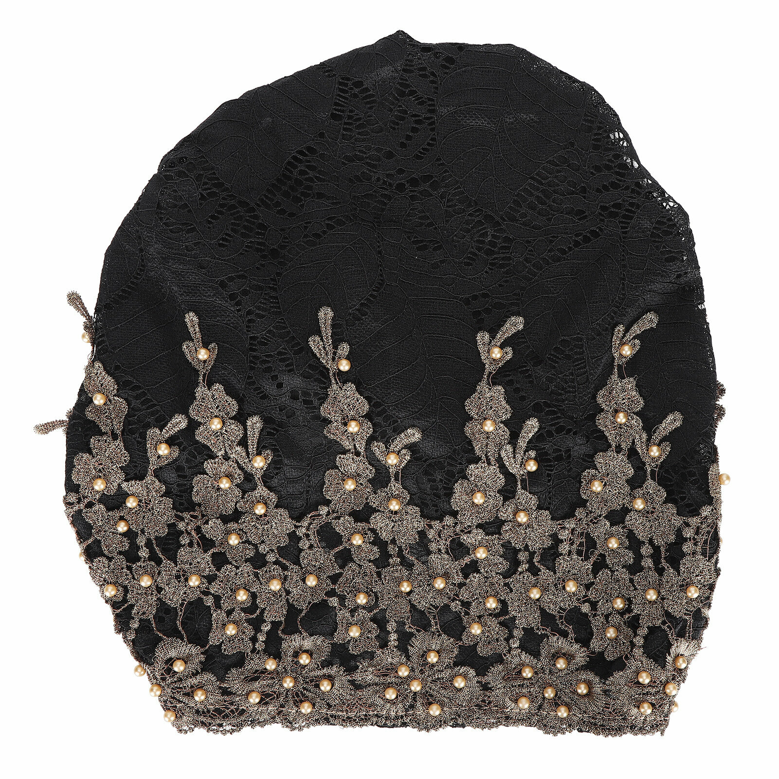 Slouchy Bonnet Casual Fashion Beaded Lace Breathable Loose Lazy Chemical Beanie for WomenBlack
