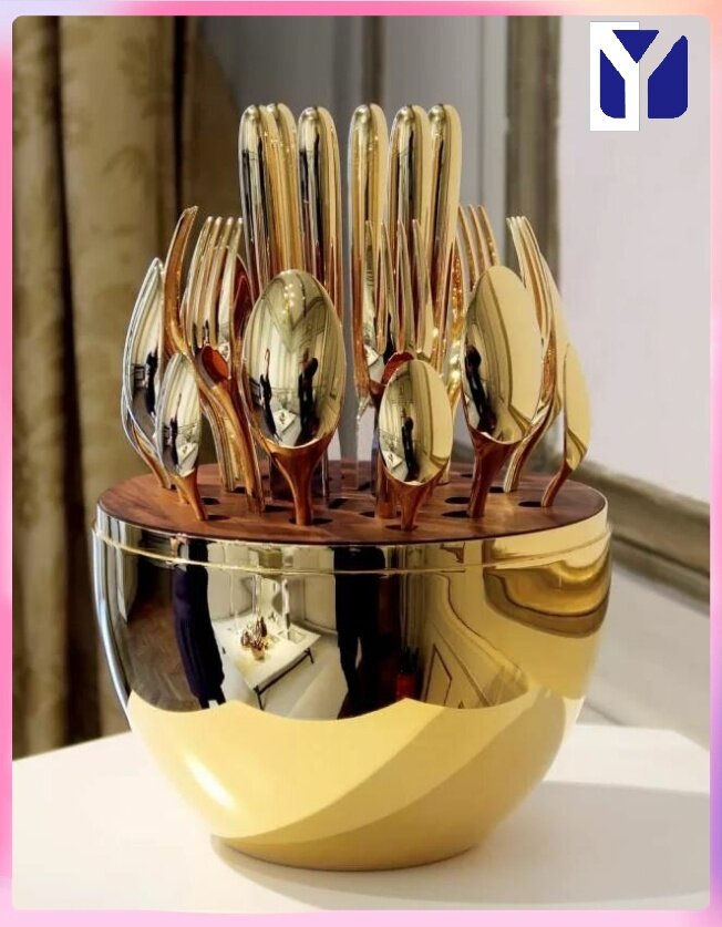 Набор столовых приборов в форме яйца 24 предмета на 6 персон золотой