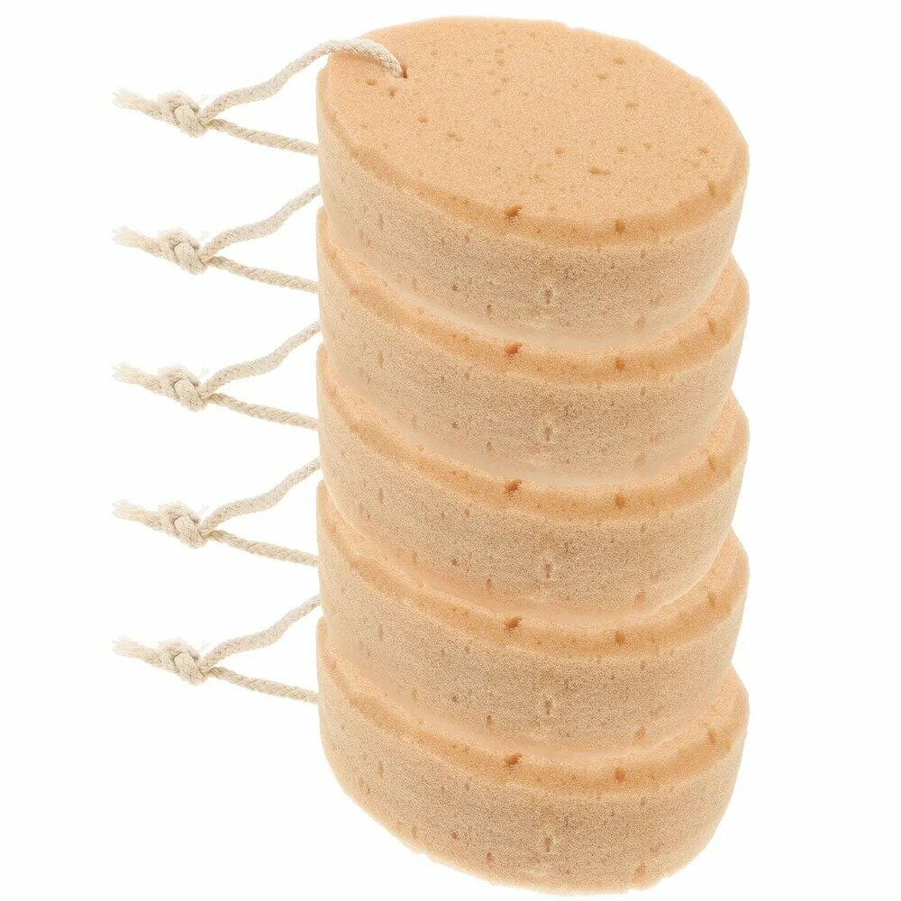 Экзфолиирующая Губка Для Душа, Коричневая, С Веревкой, Из Искусственного Морского Хлопка, 5 Шт