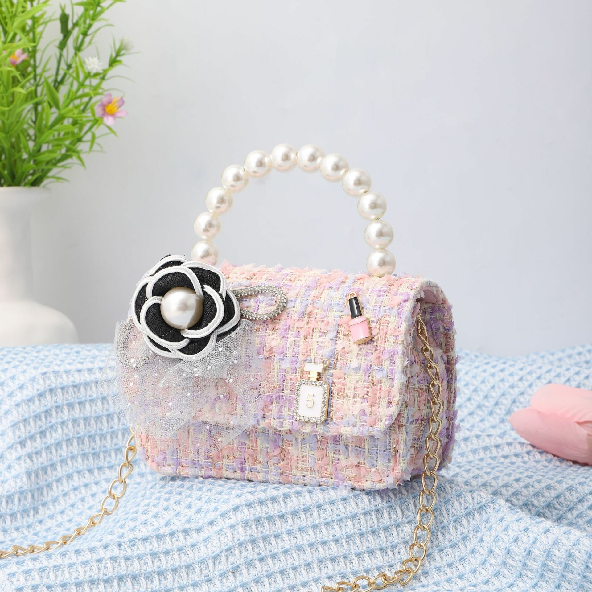 Новая жемчужная сумка через плечо, модная, милая, элегантная, в стиле Chanel, с бантом, принцесса, сумка для детей