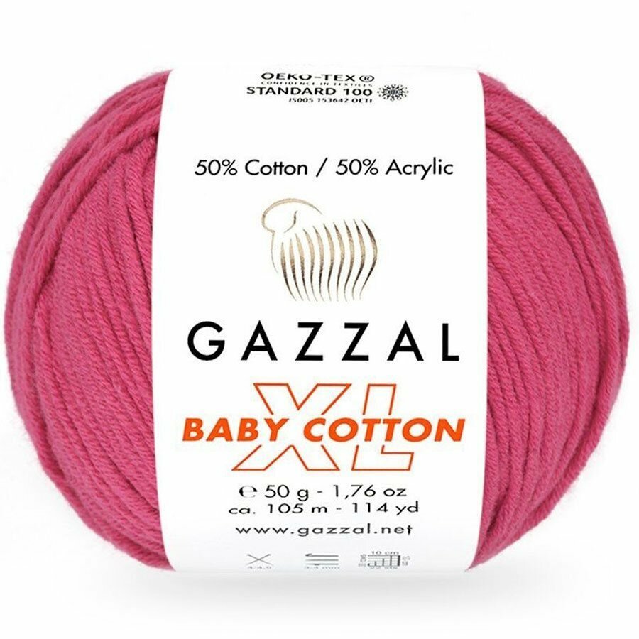 Пряжа Gazzal BABY COTTON XL 3415 малина (5 мотков)