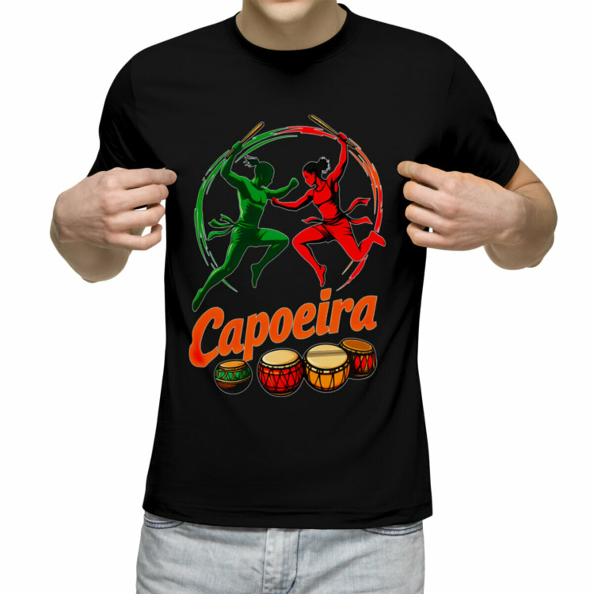 Мужская футболка «Капоэйра: бой и ритм» (черный, XL)