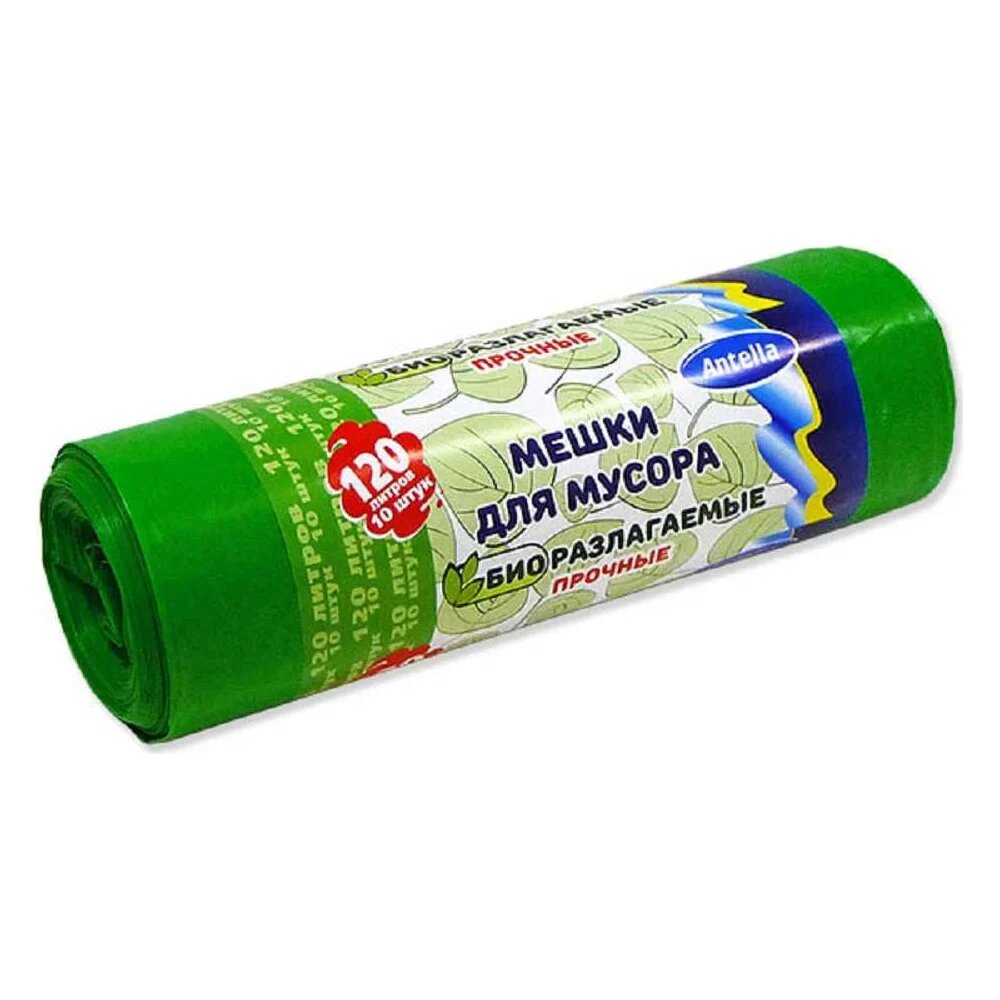 Мешки для мусора прочные 120 л, 10 шт, bio-LDPE, 25 мкм, биоразлагаемые ANTELLA 25327