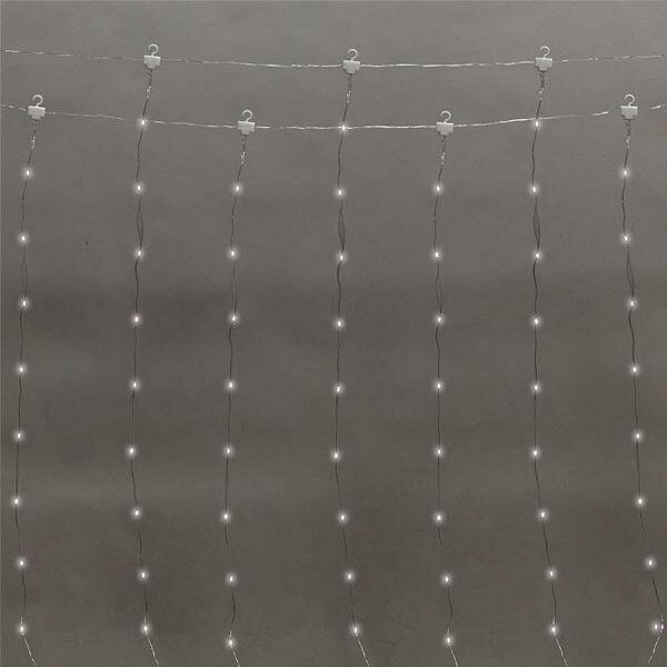 Электрогирлянда NEON-NIGHT Занавес из росы 3х3 м, белое свечение, 8 режимов, с пультом и USB, с крючками, 300 диодов (LED-CURTAIN-IN-W)