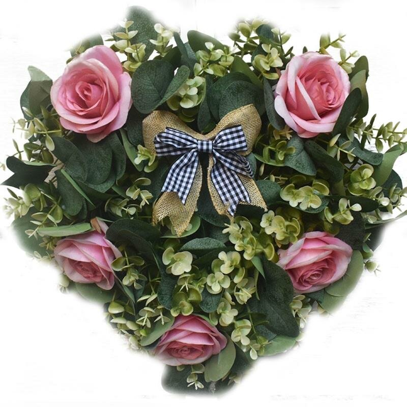 Свадебная гирлянда в форме сердца из искусственных роз, Розовый