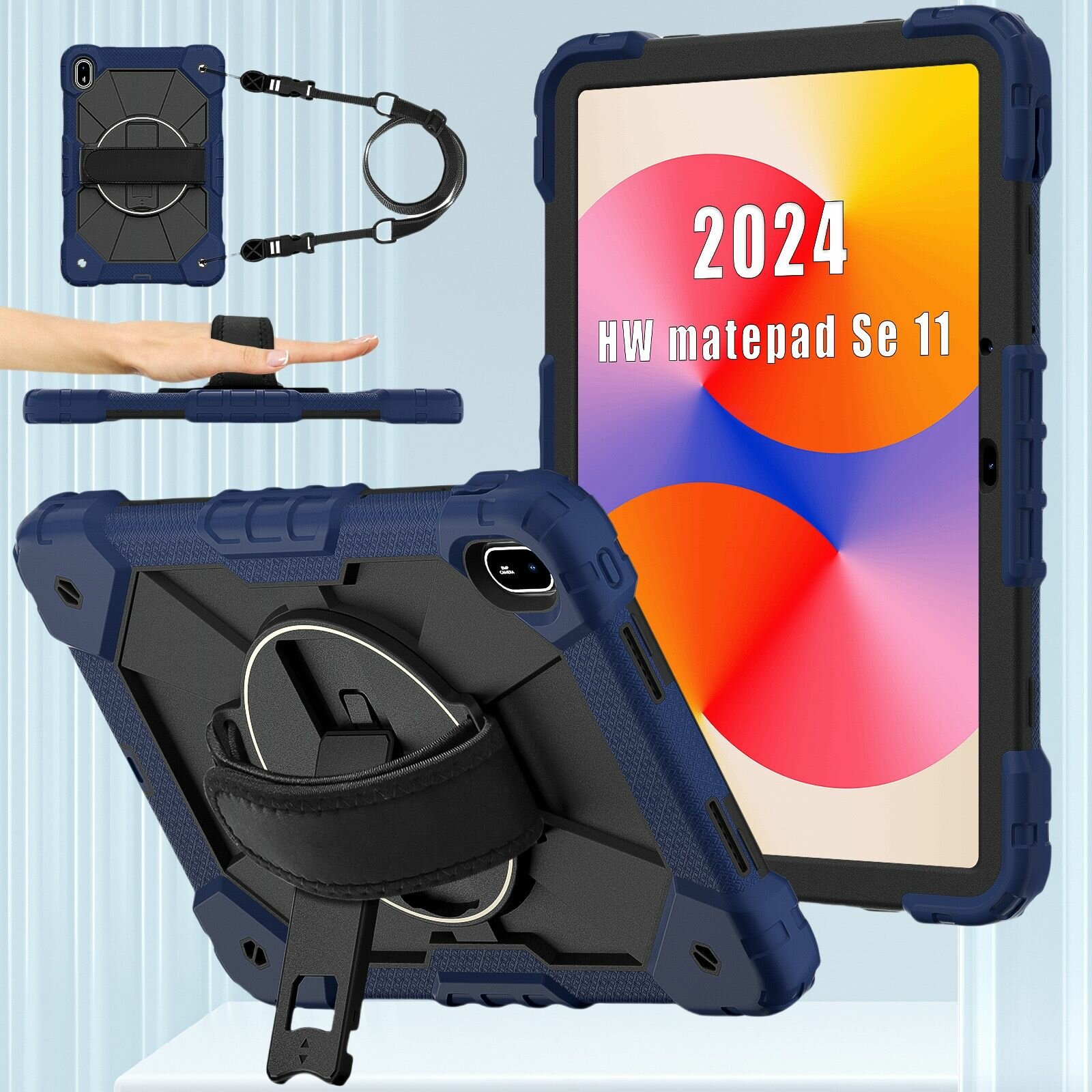 Чехол Для Huawei MatePad SE (Хуавей Мейт Пад SE) 11 дюймов 2024 AGS6-W00/W10 Вращающаяся на 360 градусов подставка Мультизащитный, с ремешок для запястья и плечевой ремень