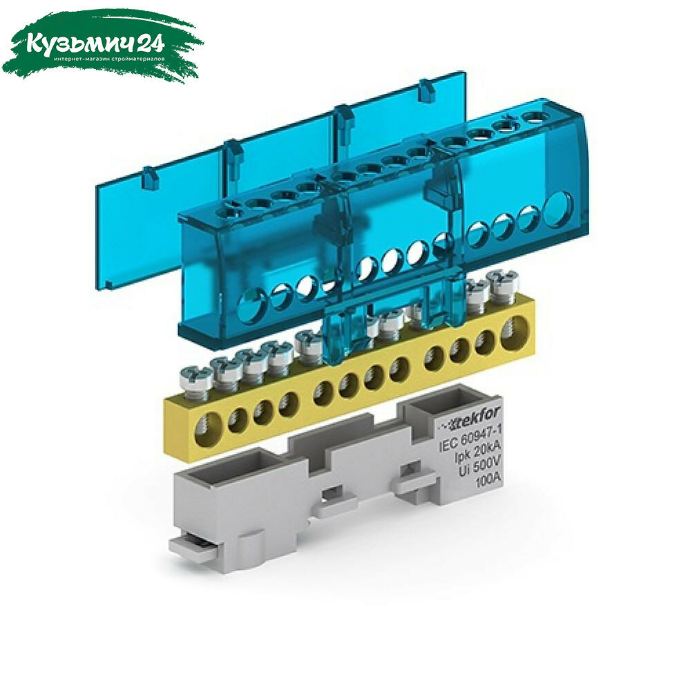 Шина изолированная на DIN-рейку 8 модулей 100А синяя TEKFOR KSN-6-6х9-08