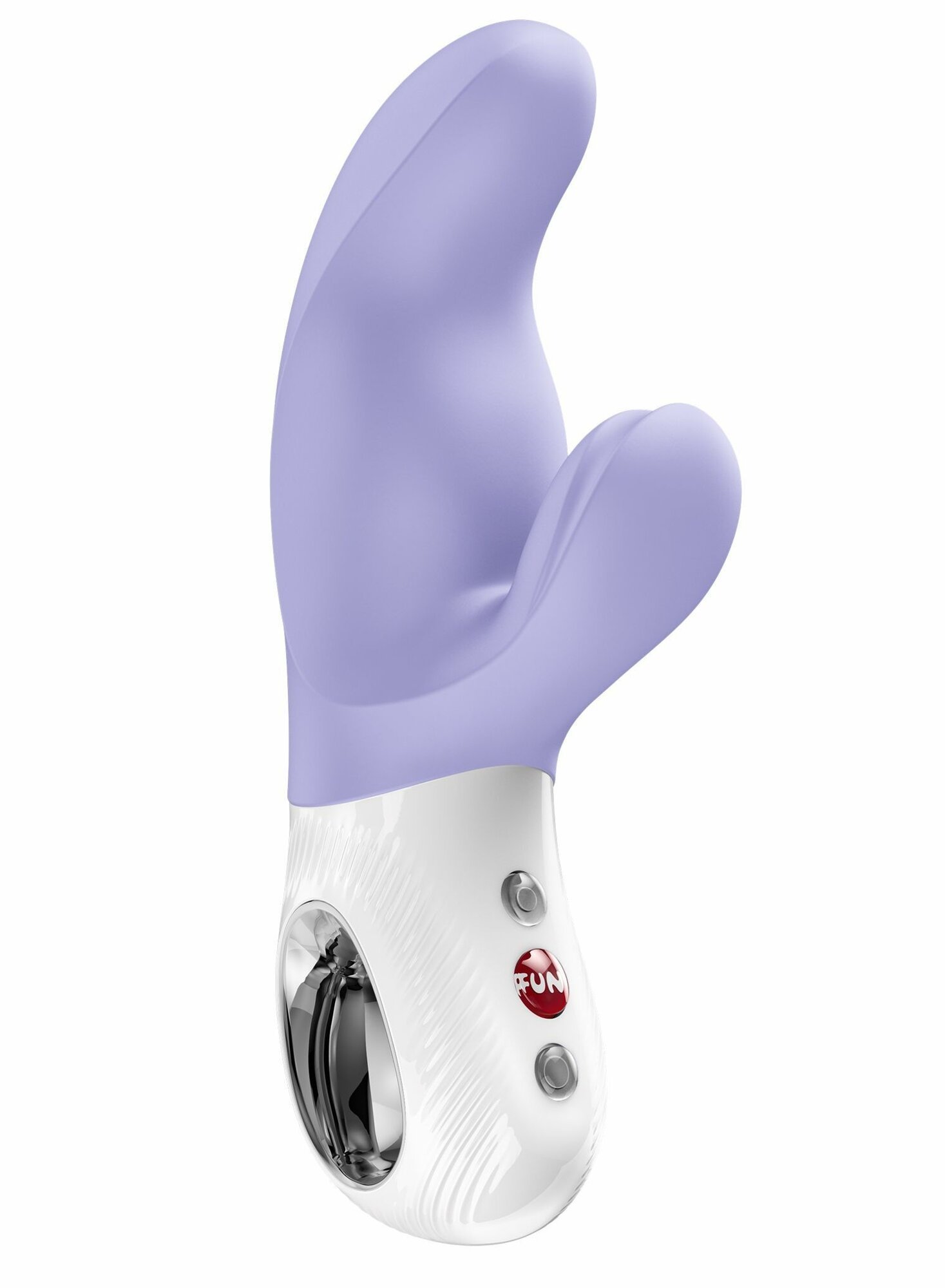 Сиреневый вибратор с клиторальным стимулятором Miss Bi - 17 см, цвет сиреневый