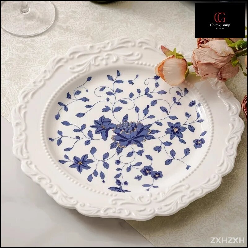 Эксклюзивная синяя тарелка из рельефной французской керамики Blue