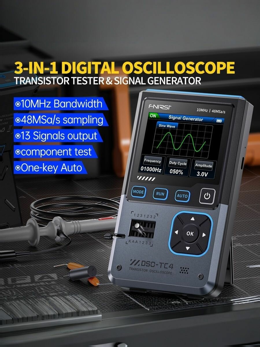 Транзисторный детектор FNIRSI DSO-TC4 "три в одном" с полосой пропускания 10 м для защиты от перегорания, Поддержка русского языка