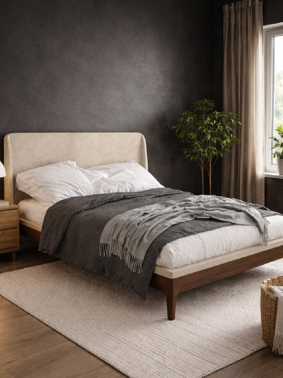 Кровать 140*200 ВМФ-2704 «Enzo» (Энзо) Беларусь, низкое изножье, мягкое изголовье, массив дерева, шпон, цвет Дуб Бостон