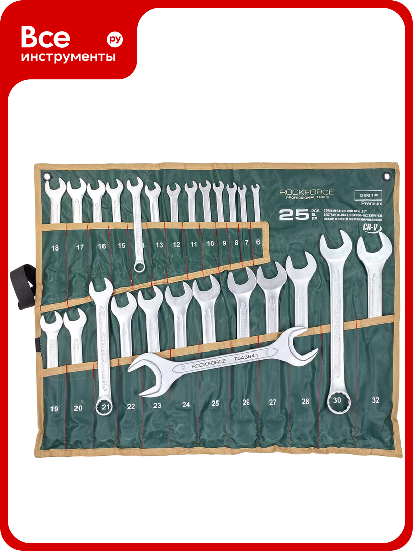 Ключи комбинированные Rockforce RF-5261P+1 PREMIUM полупрофессиональный набор из CrV с антикоррозийным покрытием