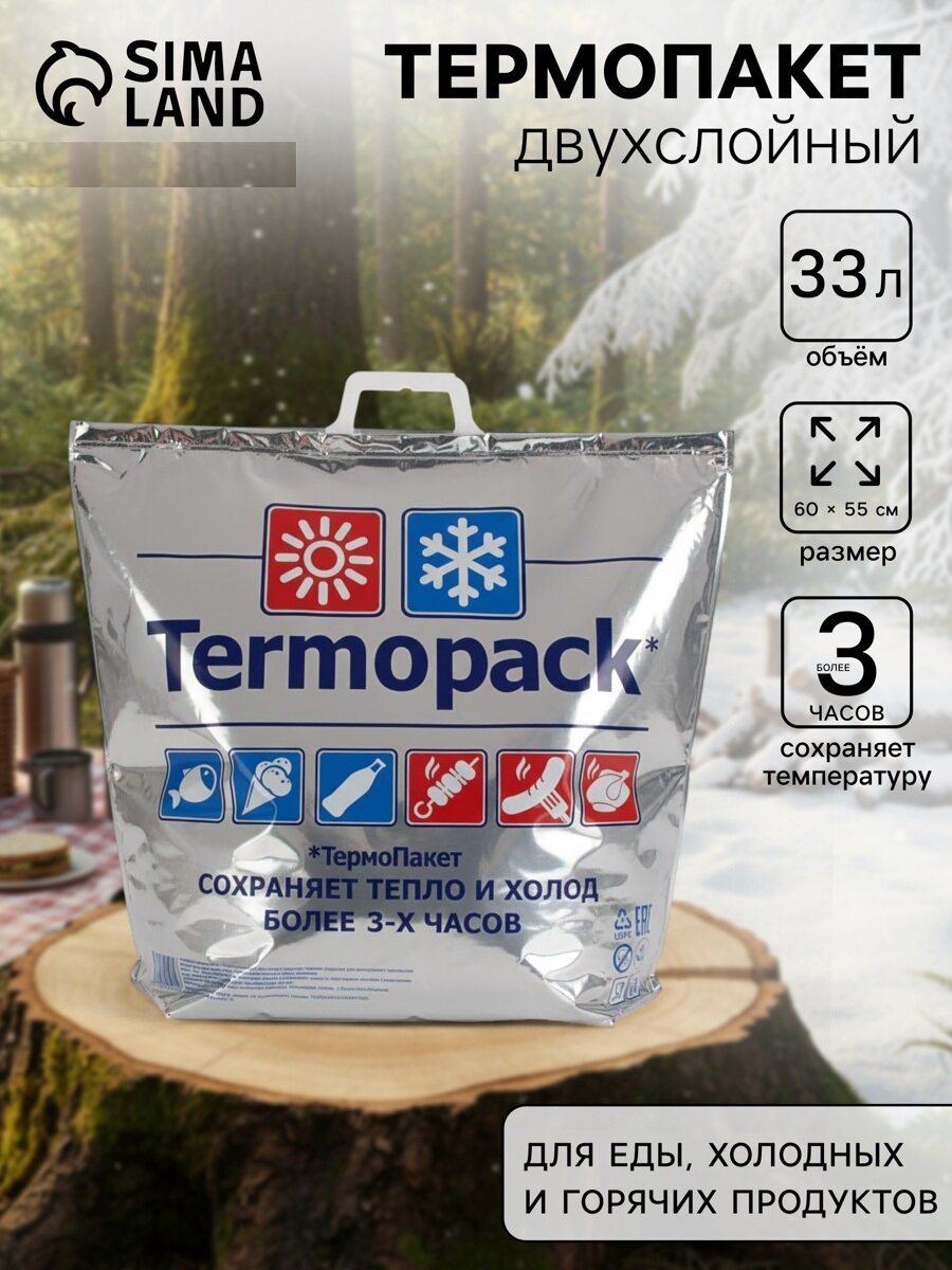 Термопакет трёхслойный, металлизированный, 60×55 см, для еды, холодных и горячих продуктов
