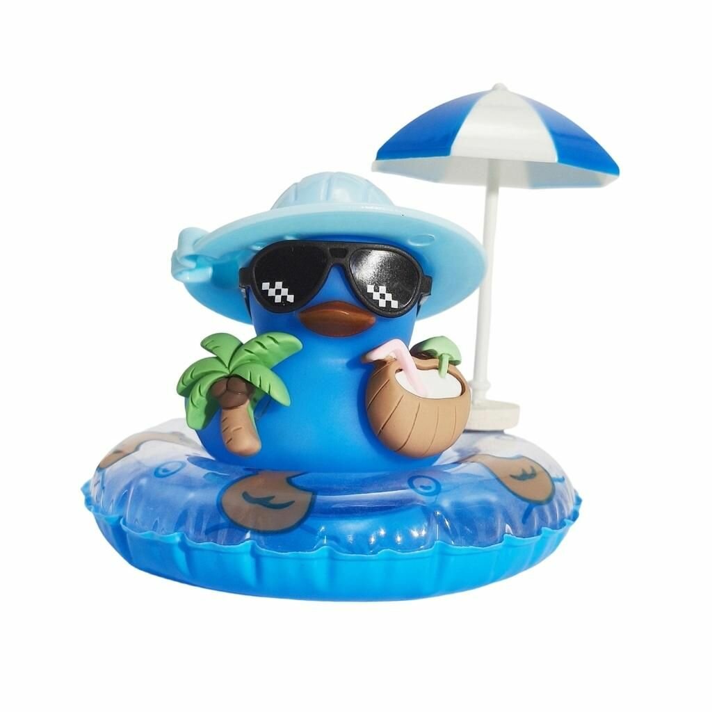 Декоративная фигурка утки с кокосовой пальмой для авто, - Синяя шляпа, Синий круг