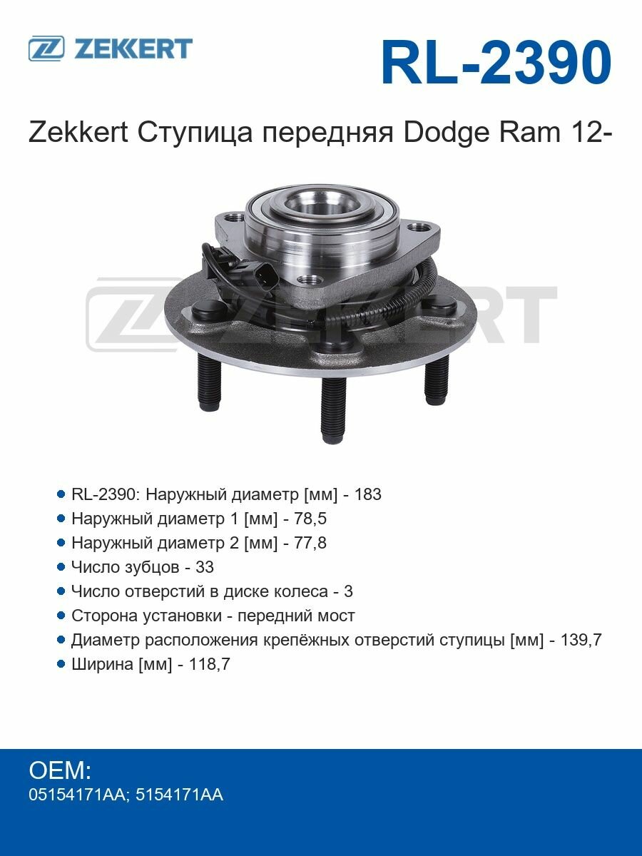 Zekkert Ступица передняя Dodge Ram 12-