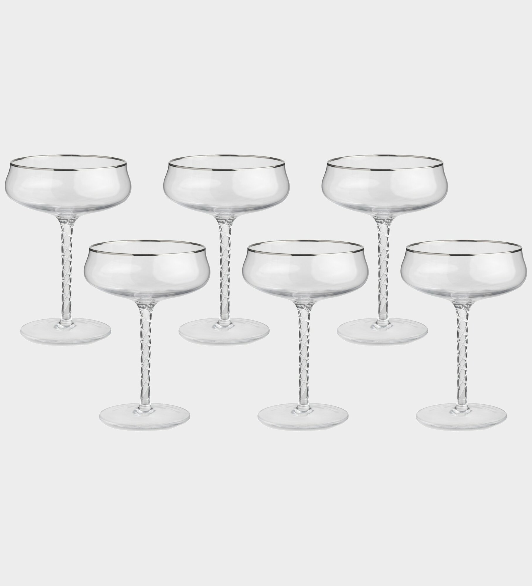 Набор 6 бокалов-креманок для шампанского, 250 мл, стекло, с серебристым кантом, Rhapsody (Anna Lafarg)