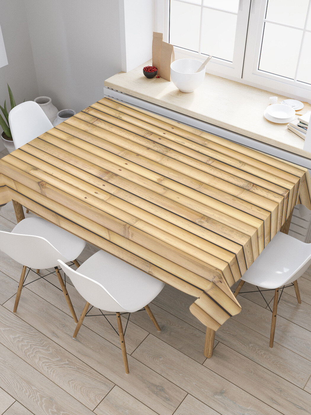 Скатерть прямоугольная JoyArty "Прочный бамбук" из сатена, 120x145 см