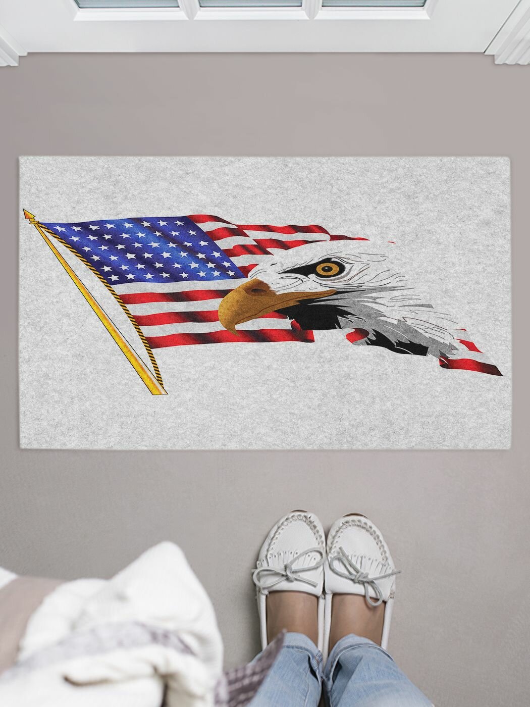 Коврик придверный в прихожую с принтом "Орел на флаге америки" 45x75 см , JoyArty