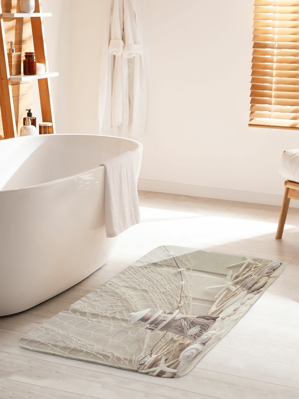 Коврик для ванной комнаты и туалета противоскользящий "Маяк с декорациями" 60х100 см, JoyArty