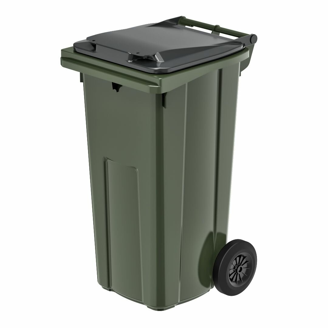 Контейнер для мусора 120 л на колесах, зеленый с серой крышкой