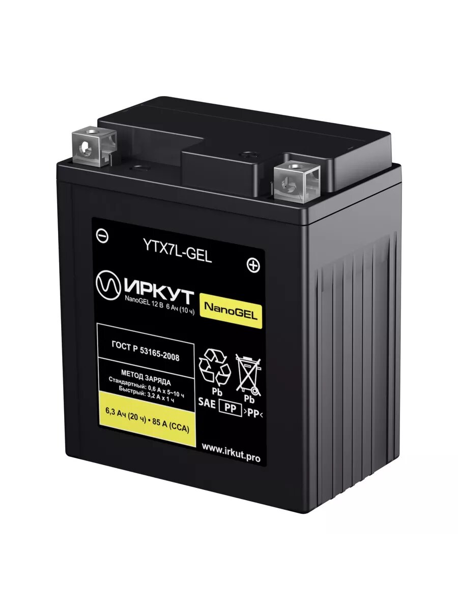 Аккумулятор иркут YTX7L-GEL 12V 6.3Ач обр. пол.