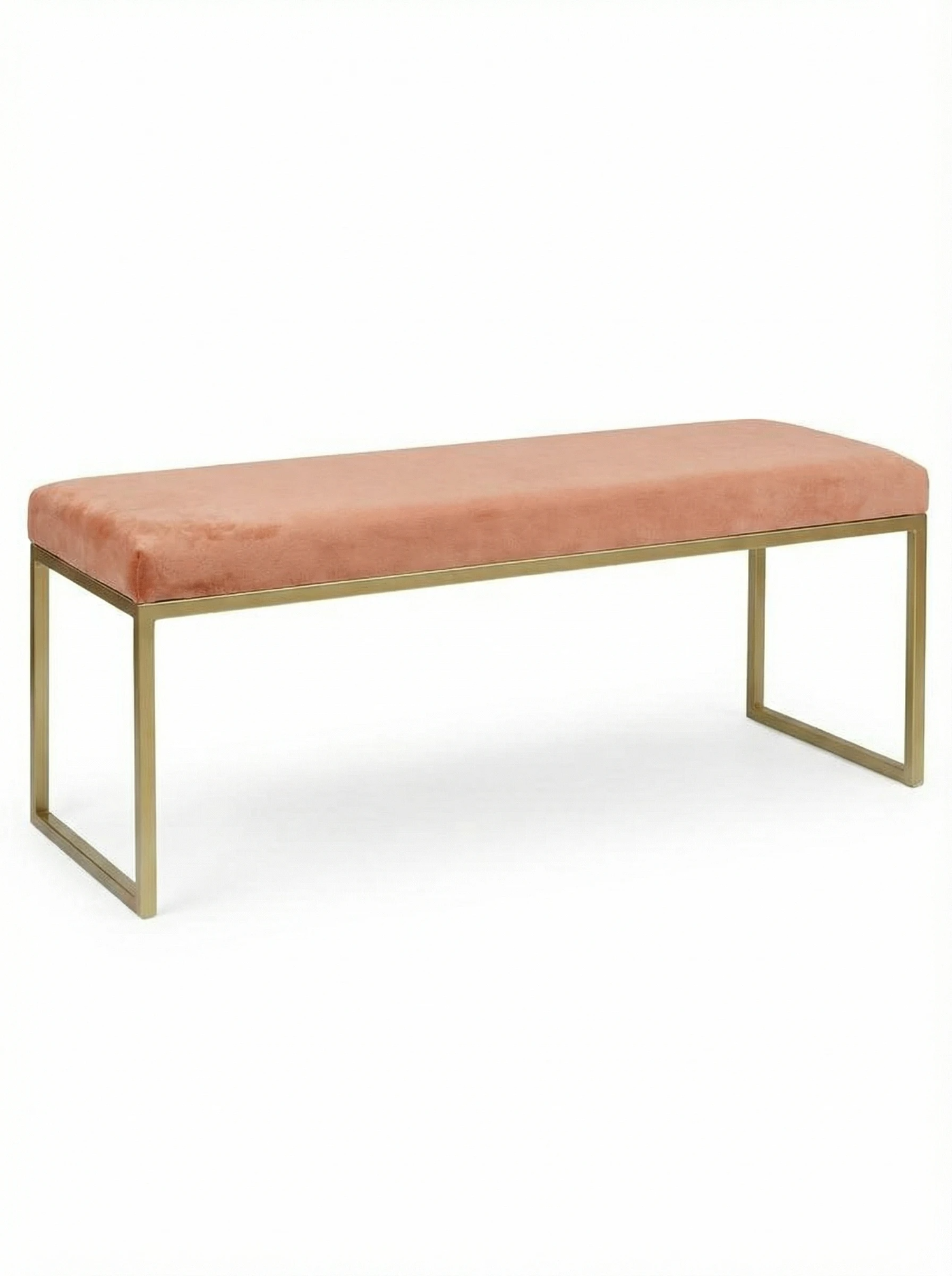 Банкетка для прихожей, для спальни GREENWEEN ALBA, золотой каркас, сидение велюр цвет Salmon, 1100х400х450