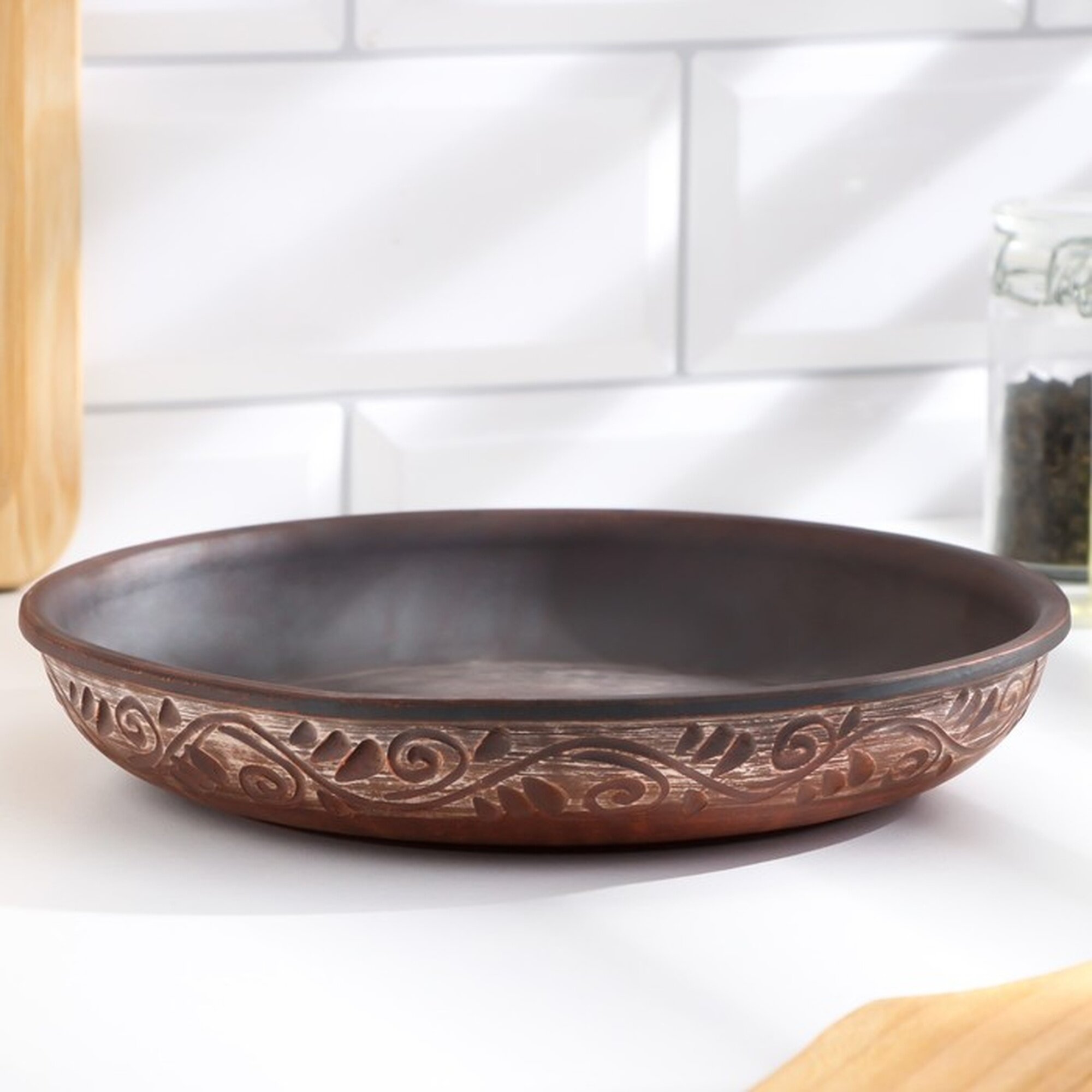 Форма для запекания из красной глины 0,67 л, 4х21х21 см, ангоб