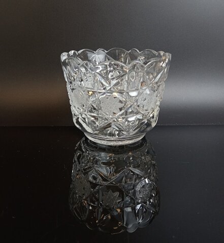 Хрустальная ваза конфетница "Звёзды" геометрический орнамент, алмазная грань, винтаж СССР 1970-1990 гг