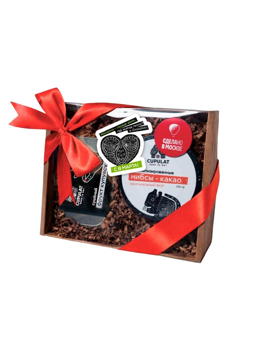 Подарочный набор № 2 на 8 марта CUPULAT: Карамелизированные Какао-Нибсы и сушеный фрукт Купуасу в кусочках с тростниковым сахаром. премиальный продукт, мелкодробленные бобы какао 100 г и цукаты 30 г