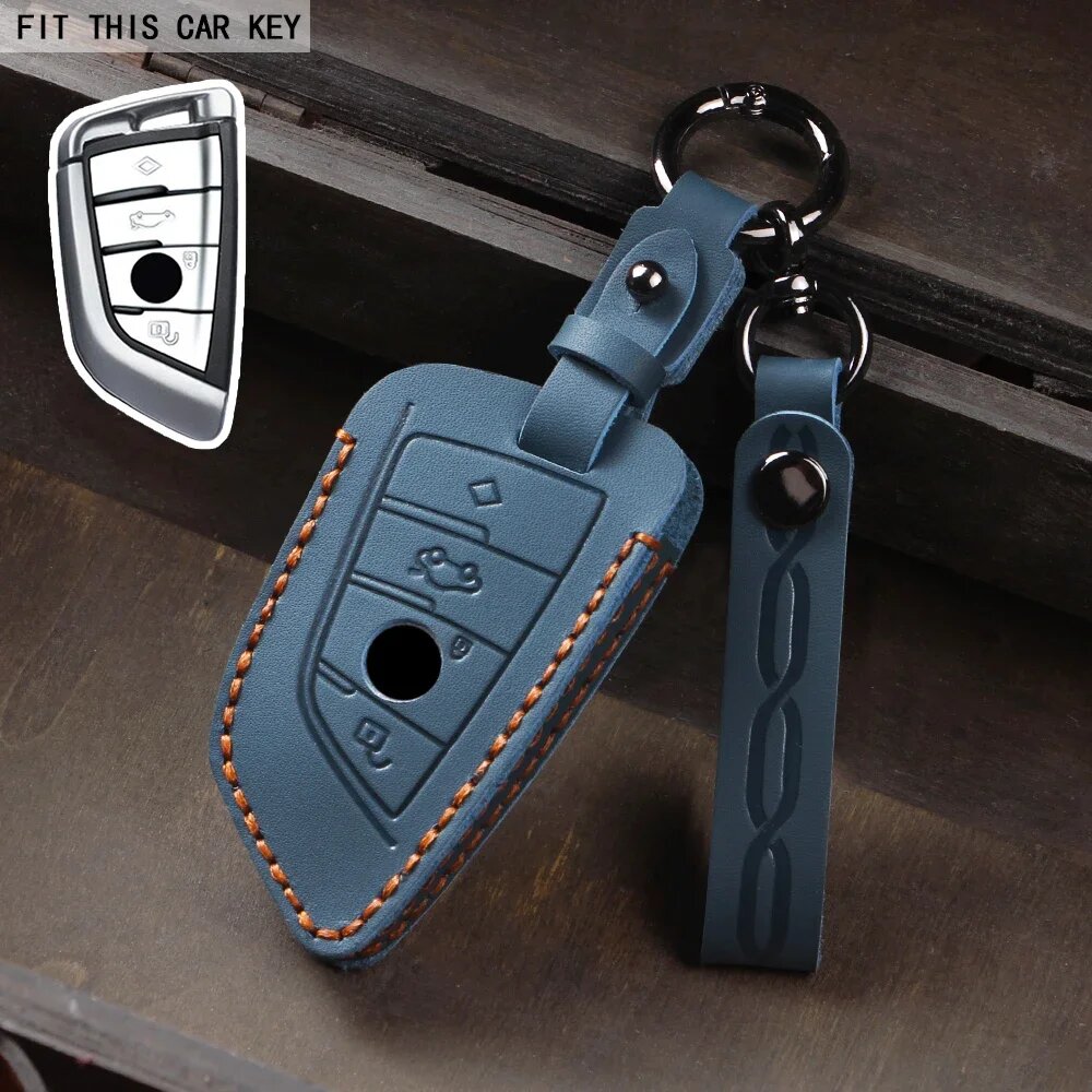 Кожаный чехол для ключей от машины для BMW X1 X3 X4 X5 F15 X6 F16 G30 7 серии G11 F48 F39 520 525 f30 118i 218i 320i Автомобильная сумка 4Buttons-blue-A