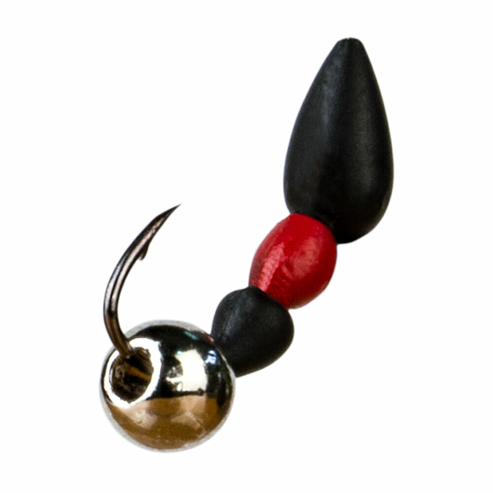 Мормышка безнасадочная (безмотылка) для летней и зимней рыбалки Муравей-жнец "Левша-НН", 0,68г, латунный шар серебро, крючок №4, чёрно-красный / 3 шт.