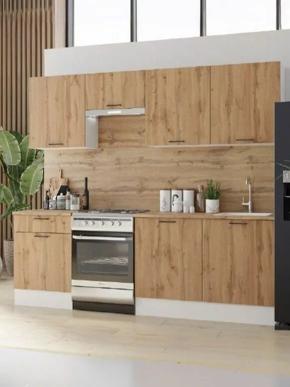 Кухонный гарнитур (кухня) Паола 2.4 Дуб вотан, столешница Дуб вотан 28 мм 2400х2160х600 мебельный РАЙ