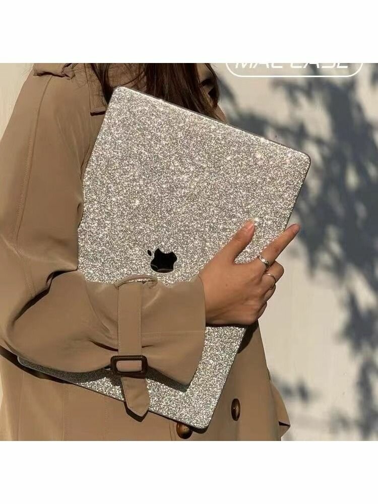 Чехол для макбук air 13.6 m2 m3 m4/Macbook Air 13 2022 2024 2025 серебристый цвет блестящие побрякушки