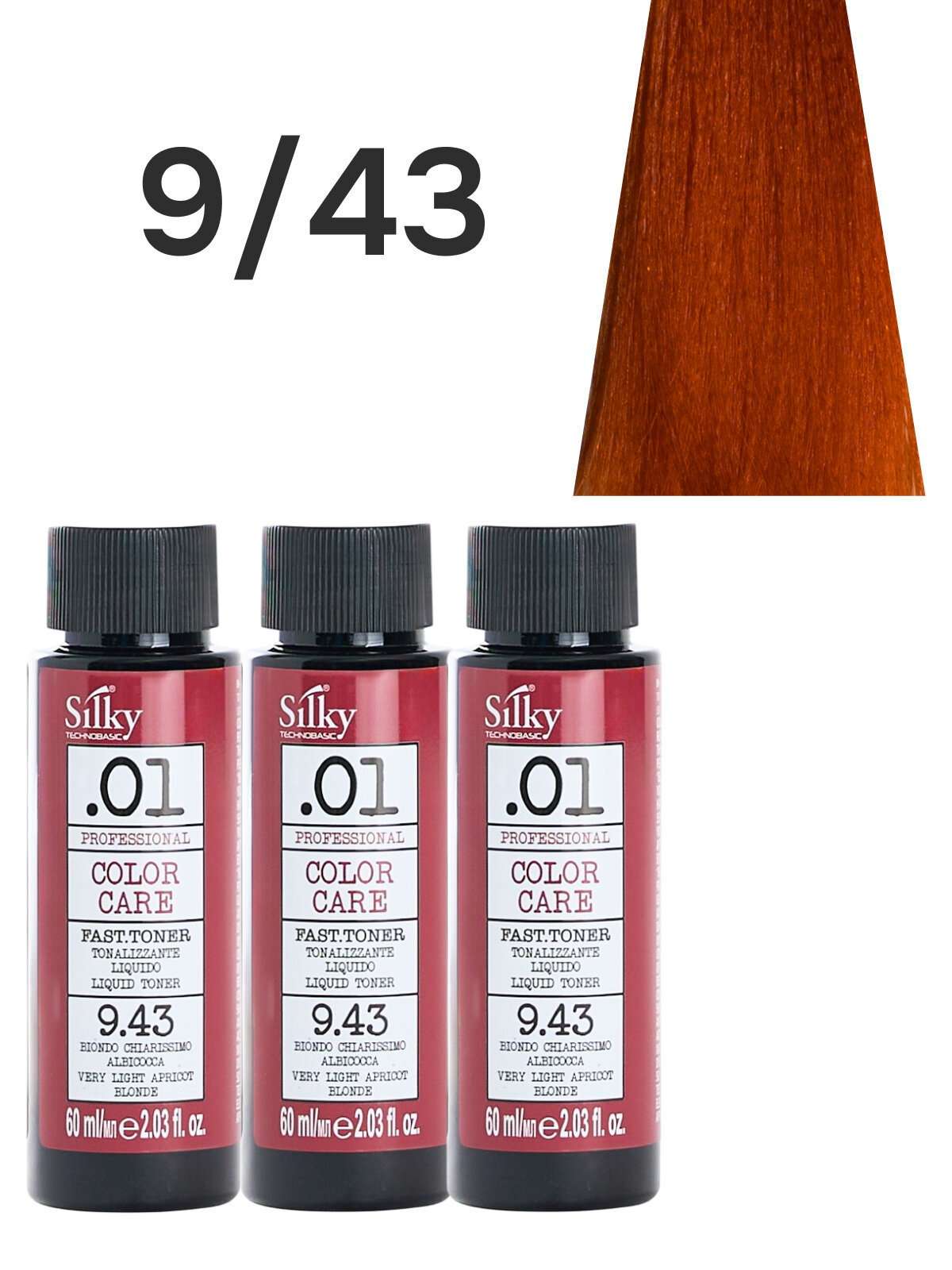 Краска тонирующая для волос Silky Techno Basic Professional Color Care Fast.Toner 9/43 Блонд Медно-золотистый, 3х60 мл