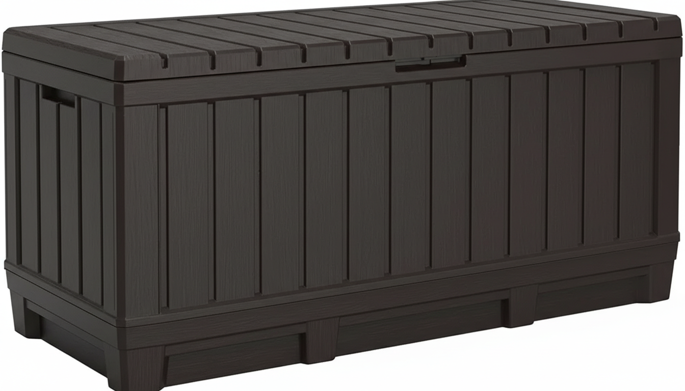 Сундук KETER KENTWOOD STORAGE BOX, пластик, 350л, для сидения, коричневый