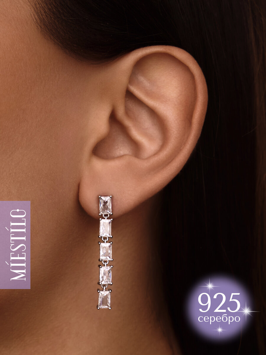 Серьги пусеты, серебро, 925 проба, родирование, фианит