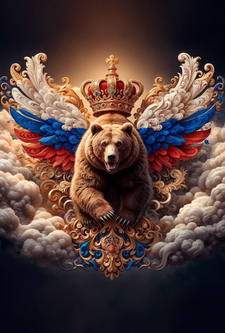 Алмазная живопись "Российский герб и бурый медведь", 5D, круглая, 40x50 см. Производитель: Brose Art.