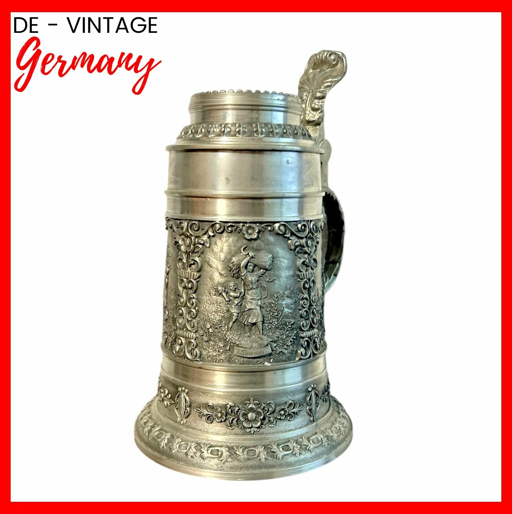Кружка пивная, оловянная Времена года, винтаж. Германия