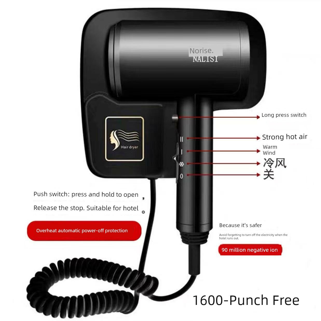 Настенный фен для отелей, мощный, быстрого нагрева, для бытового использования, с функцией ионизации, для ухода за