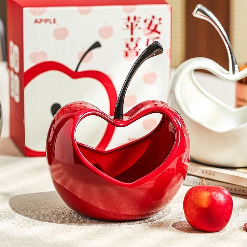 Фруктовница IKEA "Яблоко", керамика, глазурь, круглая, красный, 17.5 см