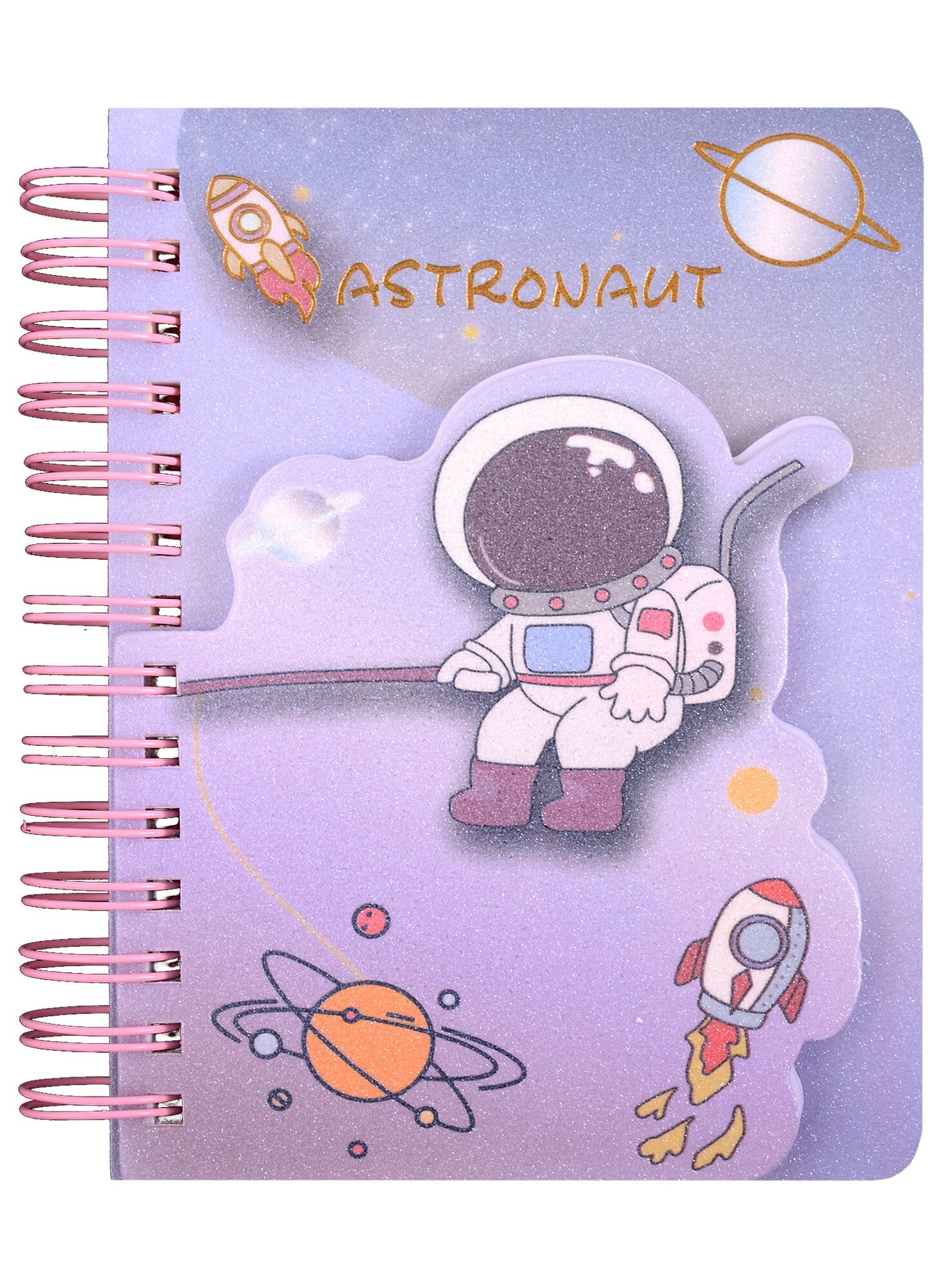 Записная книжка 90*130 90л "Astronaut" карт. обл, фигурн. вырубка, спираль, инд. уп, ассорти
