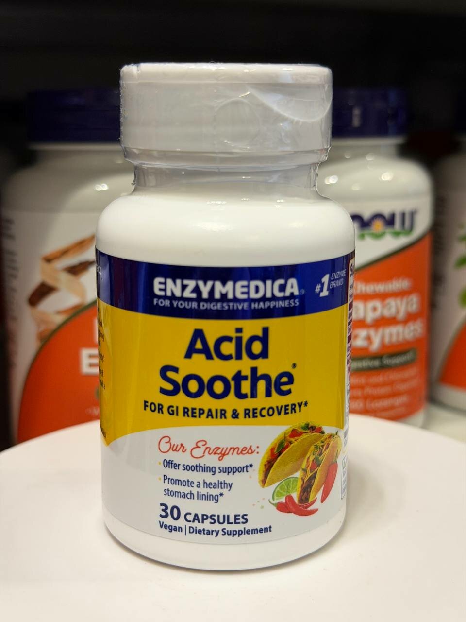 Enzymedica Acid Soothe для здорового желудка и облегчения кислотного дискомфорта, поддержка пищеварения 30 капсул