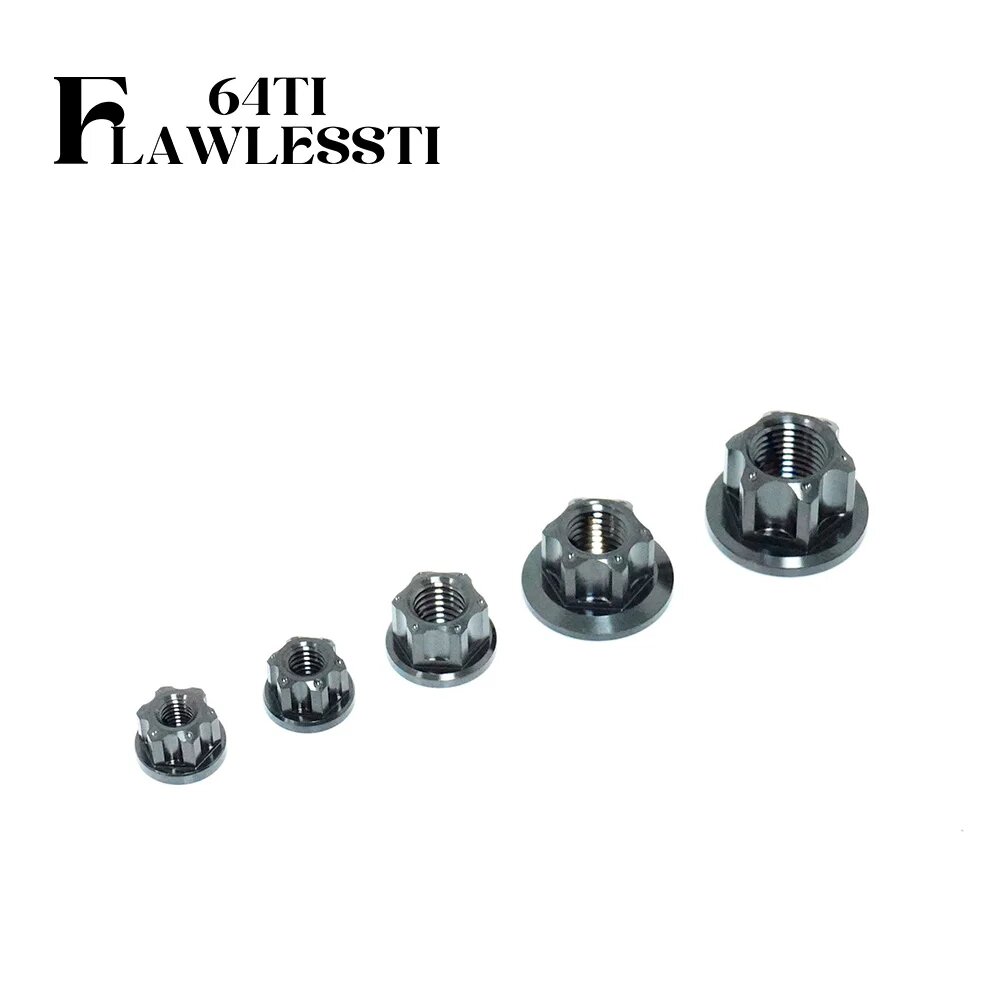 FLAWLESSTI Титановые гайки для мотоцикла M5 M6 M8 M10 M12 M14 M10x1.25 Pitch, Black 1 PC