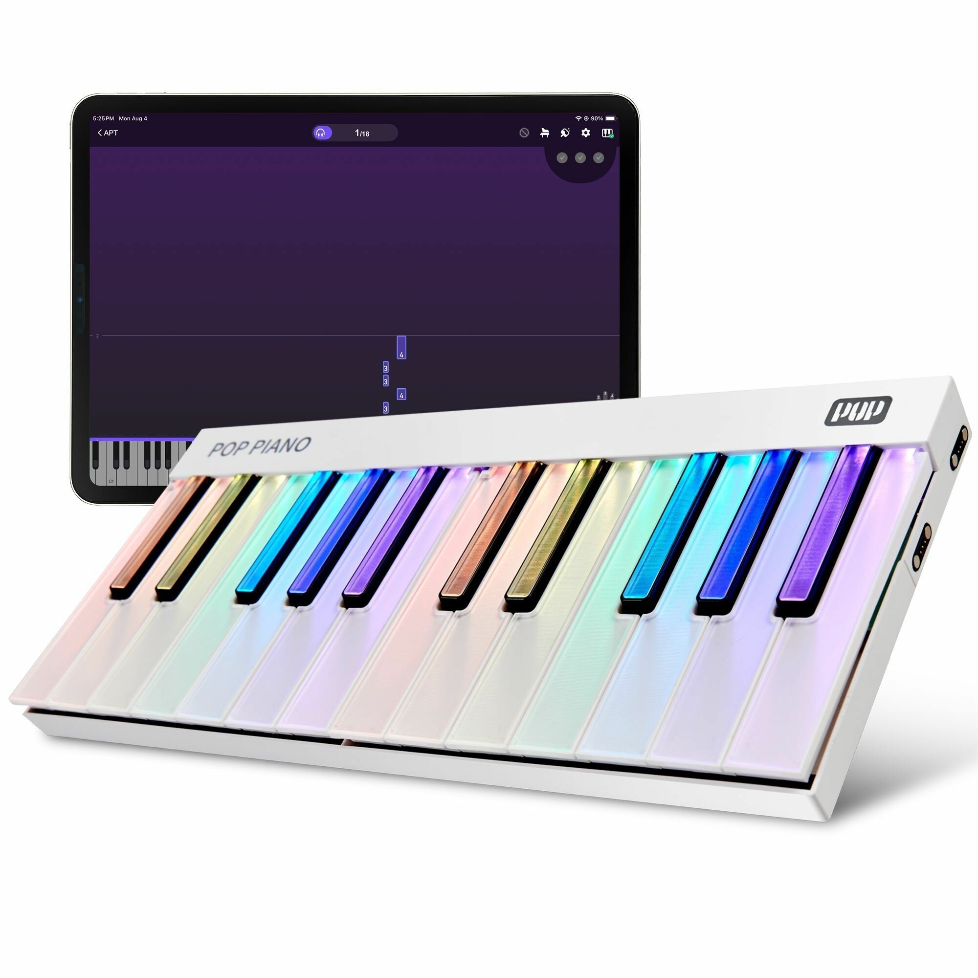 Электронное пианино POP Piano P24 24-клавишная миди клавиатура с подсветкой клавиш для обучения, Bluetooth и встроенным аккумулятором.
