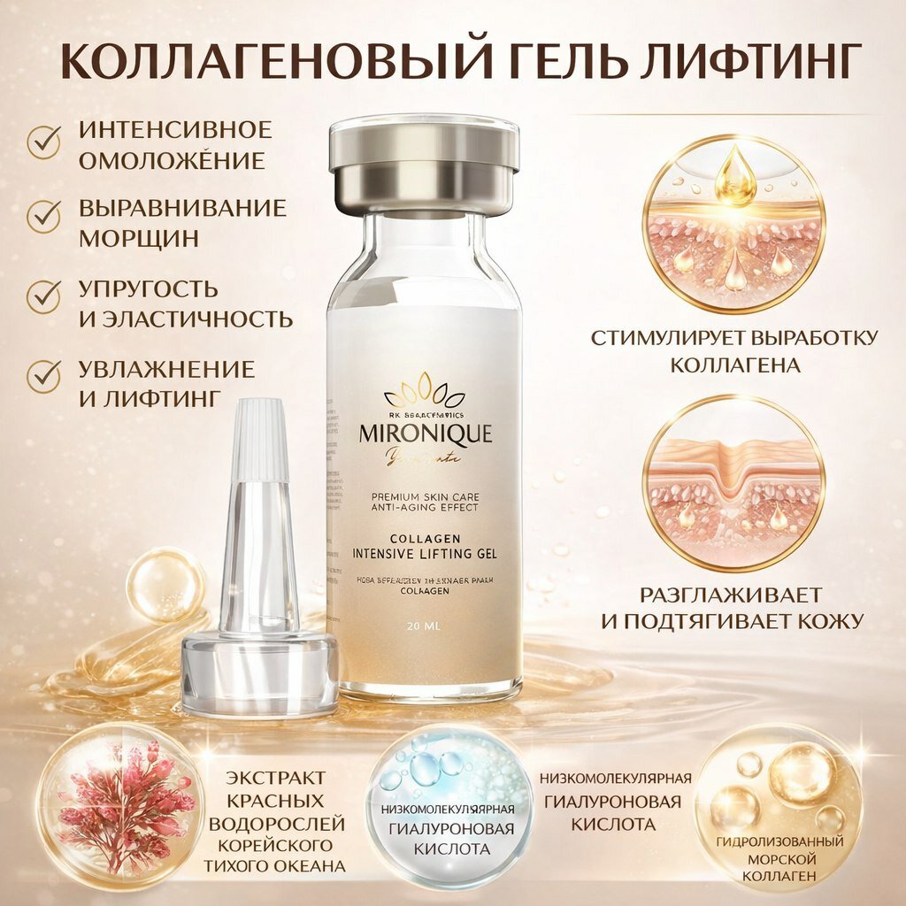 Коллагеновая сыворотка Mironique 10 мл аптечная косметика в пеницилиновом пузырьке