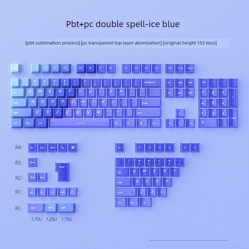Оригинальная высота, набор клавишных капсул из PBT+PC с горячей сублимацией, прозрачные, двойная комбинация (150+