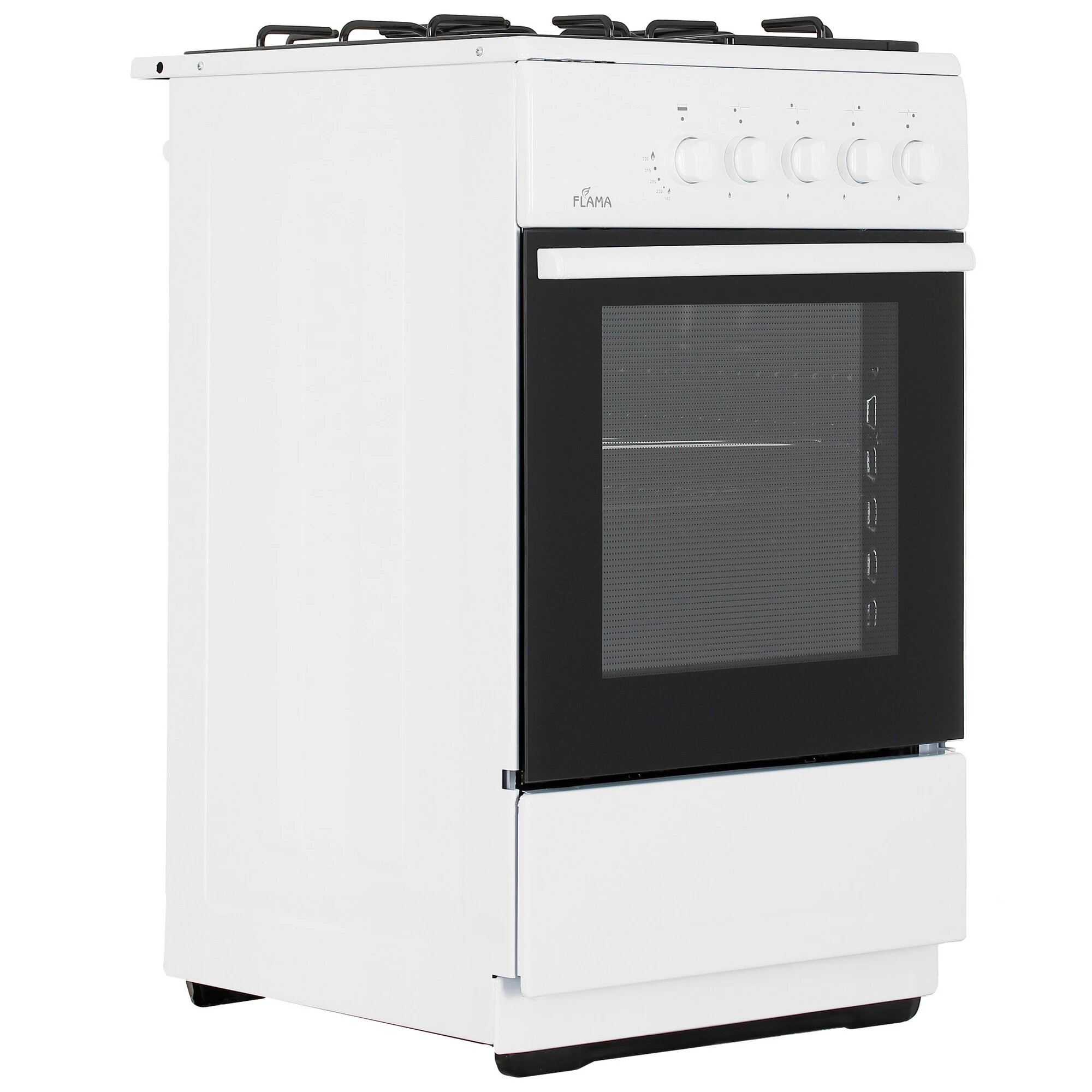 Газовая плита Flama RG 24051W, 4 конфорки, 50л, ящик для посуды, белая