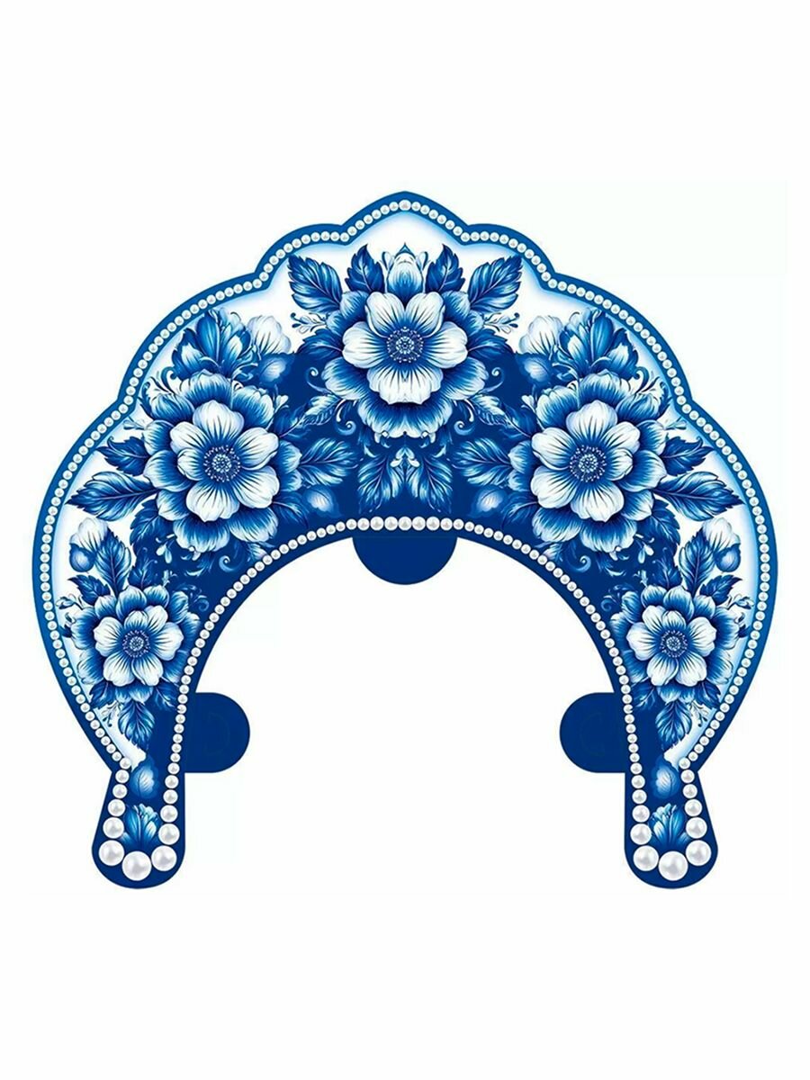 Кокошник-ободок в русском народном стиле Синий орнамент, картонный