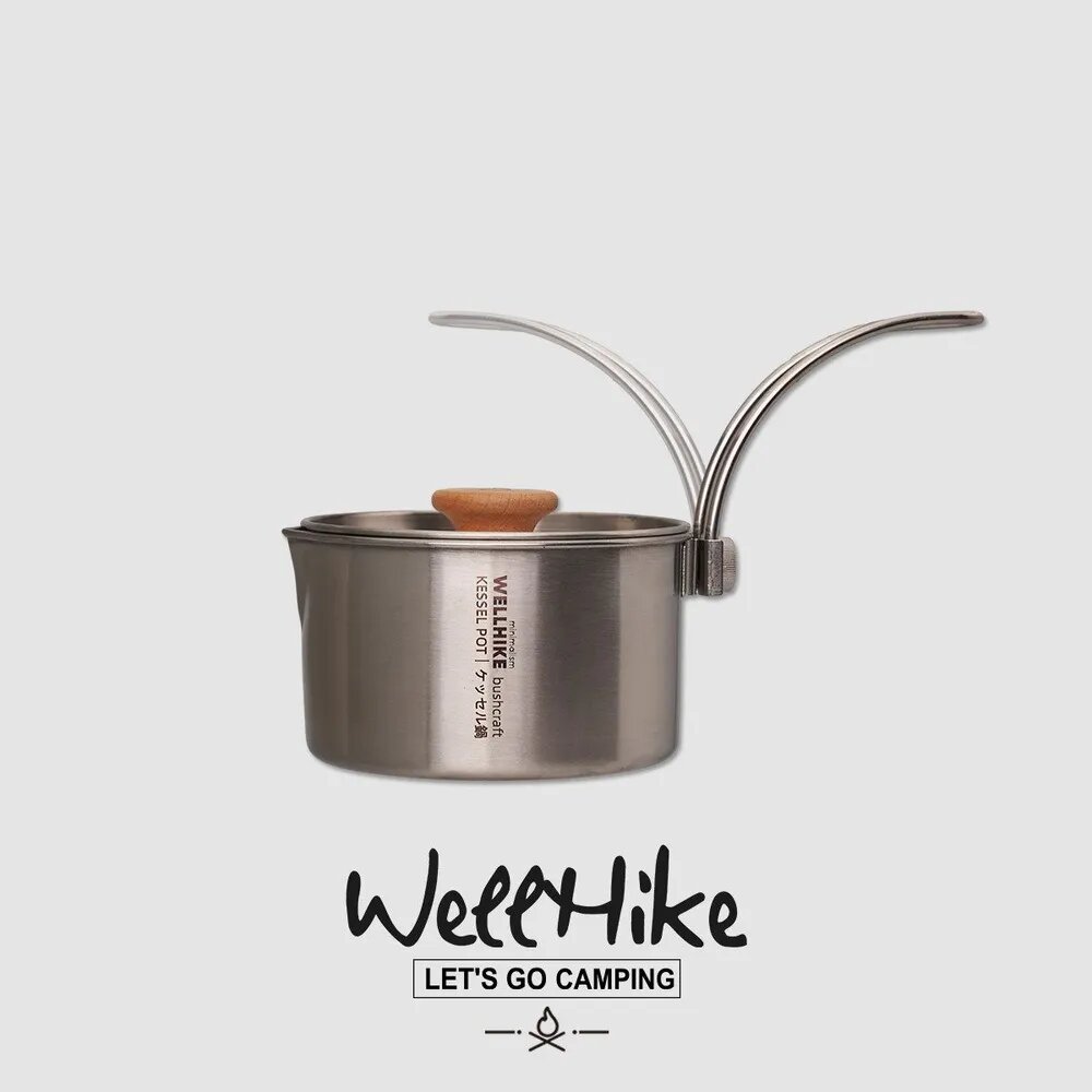 Котелок походный WELLHIKE из нержавеющей стали, 1 л, чайник-кастрюля для кемпинга и бушкрафта (BC), ретро стиль